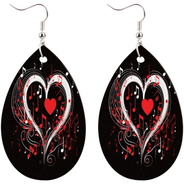 商品名Music Note Love Heart Teardrop Earrings for Women Girls,Mucial Wood Teardrop Dangle Earrings Lightweight Wooden Drop ...