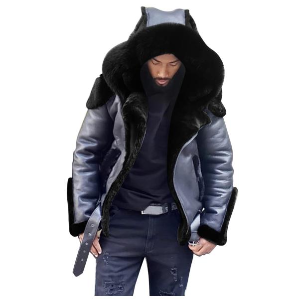 商品名:  AITEQY Mens Fleece Lined Faux Leather Jacket Full Zip Motorcycle Bomber Jacket with Hood Winter Warm Heavyweight C...
