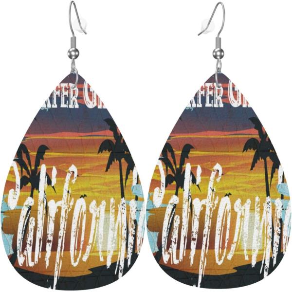 商品名UOYO California Summer Teardrop Earrings for Women Girls Sunset Sea Palm Tree Drop Dangle Earring Faux Leather Jewelr...