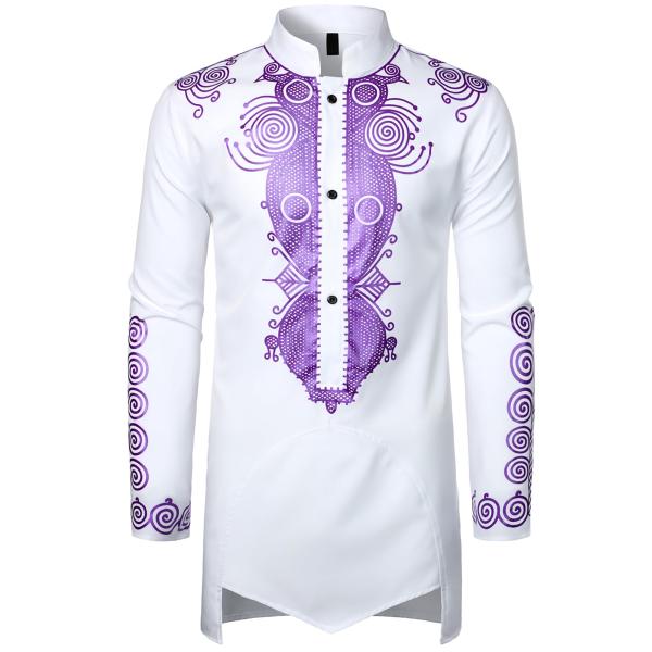 商品名:  ZEROYAA Men's Traditional African Long Sleeve Dashiki Shiny Pattern Printed Dazzling Shirt White Purple X-Largeブラン...