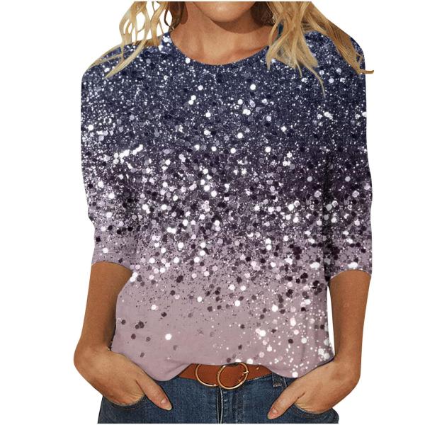 商品名:  Oversized Tshirts Shirts for Women 2024 Summer Women 3/4 Sleeves Sequined Shirt Tunic Round Neck Printing Tee Top ...