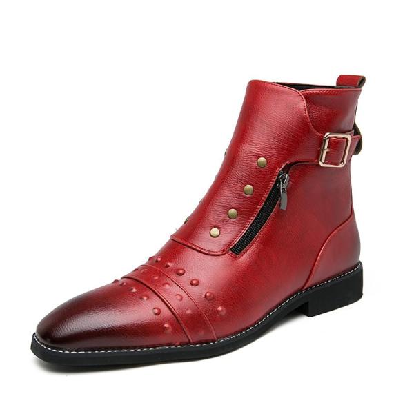 商品名:  Santimon Men's Leather Motorcycle Ankle Boots Side Zipper Dress Casual Riding Punk Rock Plain Toe Studded Men Boot...