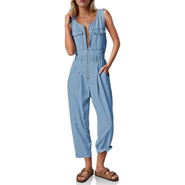 商品名:  PLNOTME Womens Summer Denim Jumpsuits Zip Up Casual Cropped Sleeveless Jeans Overall Jumpsuits with Pocketsブランド: P...