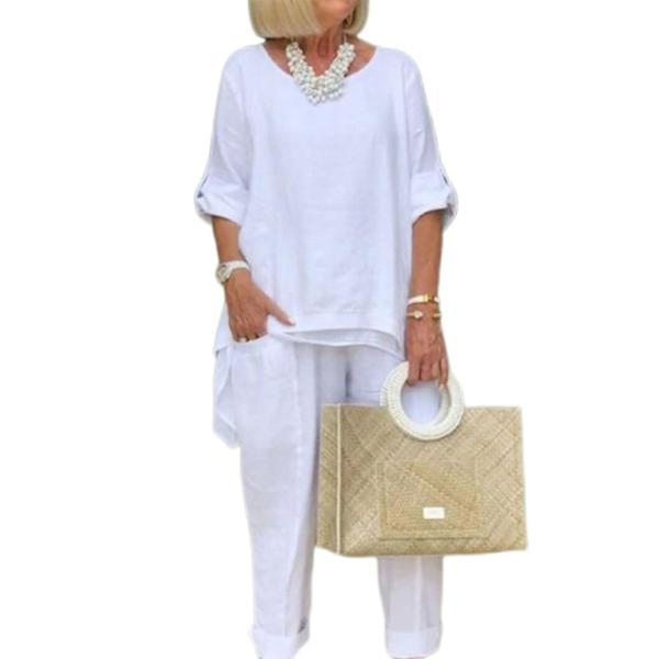 商品名:  Womens White Linen Pants Suit Sets Plus Size 2 Piece Set Wide Leg Pant Suit for Women Dressy Casual Weeding Guest ...