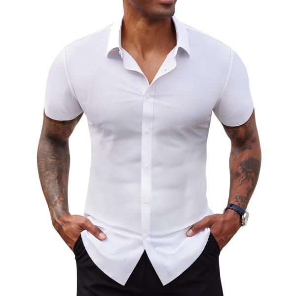 商品名:  Lion Nardo Stretch Dress Shirts for Men Short Sleeve Slim Fit Casual Button Down Shirts Muscle Fit Men's Dress Shi...