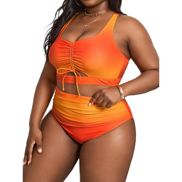 商品名:  Floerns Women's Plus Size 2 Piece Ombre Ruched Cut Out Tie Front Swimwear Bikini Set Orange 2XLブランド: Floerns商品サイズ:...