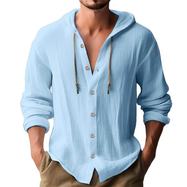 商品名:  xoxingysm Cotton Linen Hoodies for Mens, Spring Fall Long Sleeve Hooded Casual Shirts Button Up V-Neck Pullover To...