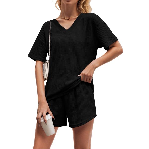 商品名:  QIXING Women's Short Sleeve Sweatsuit Sets Lounge 2 Piece V Neck Tracksuit Casual Loose Outfits Black-Mブランド: QIXIN...