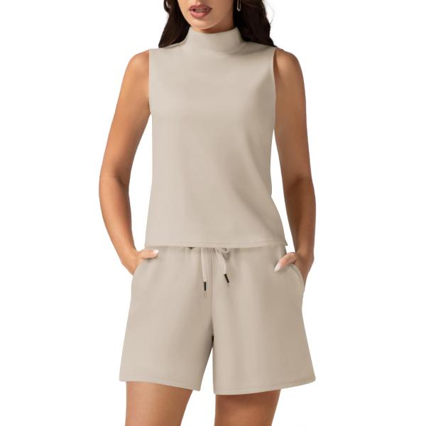 商品名:  Casly Lamiit Lounge Sets for Women 2 Piece Summer Sleeveless Mock Neck Top High Waisted Shorts Matching Set 2024 C...