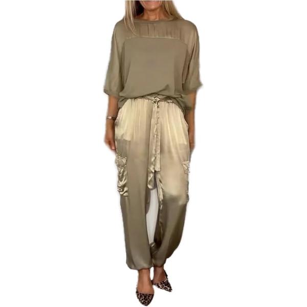 商品名:  Rainhot Smooth Satin Half-Sleeve Top and Pants Set, Women's Summer Casual Satin 2 Piece Outfit, Jogger Short Sleev...