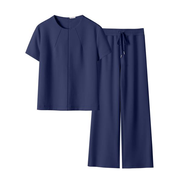 商品名:  ANRABESS 2 Piece Sets for Women Summer Outfits Lounge Sweatsuits Short Sleeve Wide Leg Pants Sweat Set Tracksuit C...