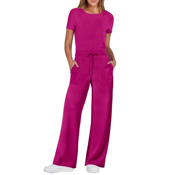 商品名:  ANRABESS Jumpsuits for Women Casual Summer 2024 Short Sleeve Loose Wide leg Pants Dressy Romper Jumpers One Piece ...