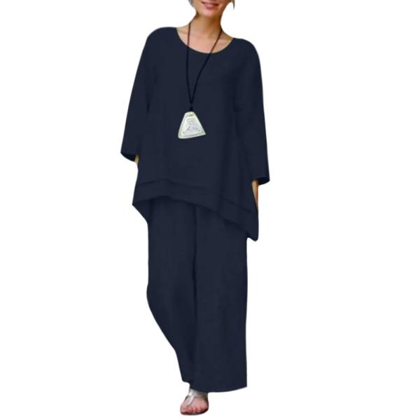 商品名:  Pants Suits for Women Dressy 2 Peice Set Solid Color Casual Loose Womens Cotton Linen Two Piece Suits for Women 20...