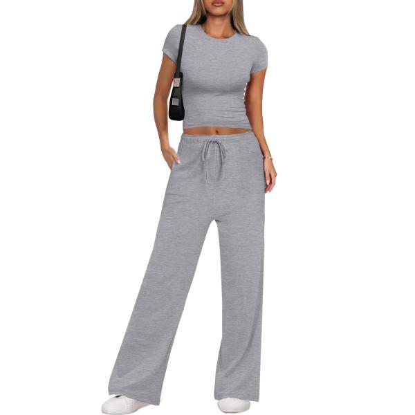 商品名:  ANRABESS 2 Piece Sets for Women Summer Outfits Lounge Matching Set Crop Tops Wide Leg Pants 2024 Loungewear Casual...