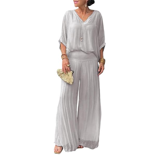 商品名:  DMOYALA Pant Suits for Women Dressy Casual Chiffon Wide Leg Pant Sets 2 Pieces Formal Pant Suits Wedding Guest Out...