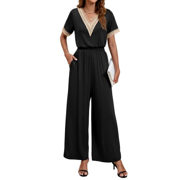 商品名:  BMJL Womens Jumpsuits Dressy Lace V Neck Business Casual Outfits One Piece Wide Leg Summer Rompers(M,Black)ブランド: B...