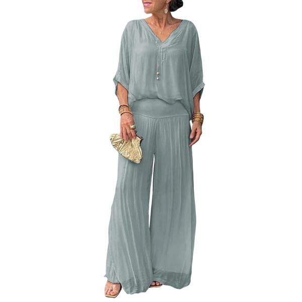 商品名:  Travel Outfits for Women 2 Piece Sets Summer Trendy Plus Size Pants Suits Women's Half Sleeve V Neck Shirts and Pa...