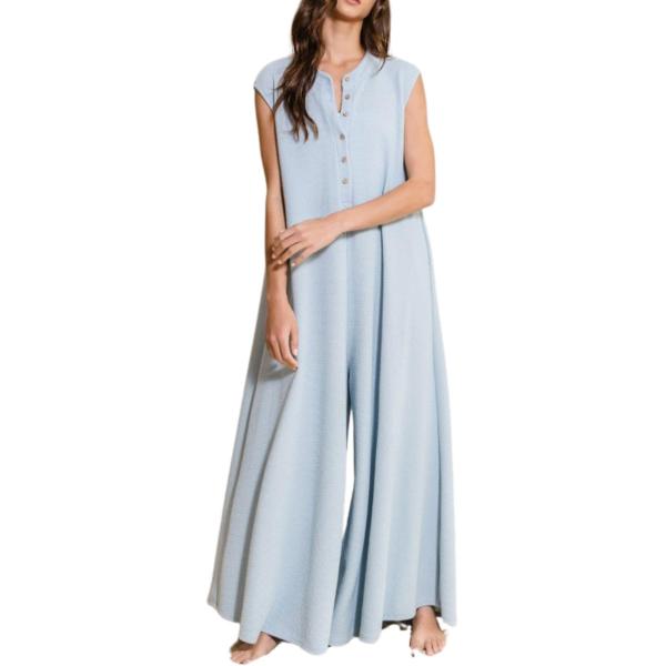 商品名:  Yinawsky Women Casual Sleeveless Wide Leg Jumpsuits Loose fit One Piece Romper Long Pants Button Up Rompers With P...