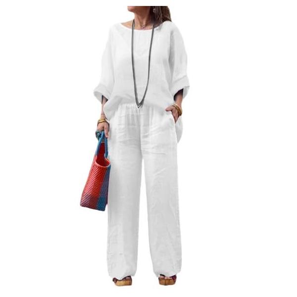 商品名:  DMOYALA Linen Sets for Women 2 Piece Linen Pants Outfits Casual Long Sleeve Shirts and Wide Leg Pant Linen Suits P...