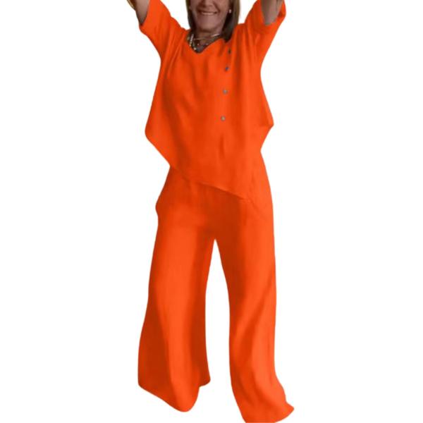 商品名:  DMOYALA Linen Sets for Women 2 Piece Linen Outfits Trendy V Neck Irregular Linen Tops and Wide Leg Linen Pants Sui...