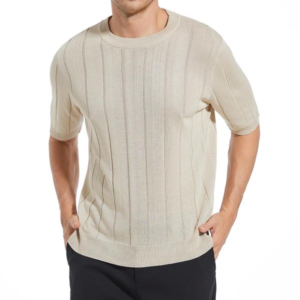 商品名:  Men's Round Neck Sweater Short Sleeve T-Shirt Solid Color Basic Stretch Slim Textured Knit Sweater Pullover Tees (...
