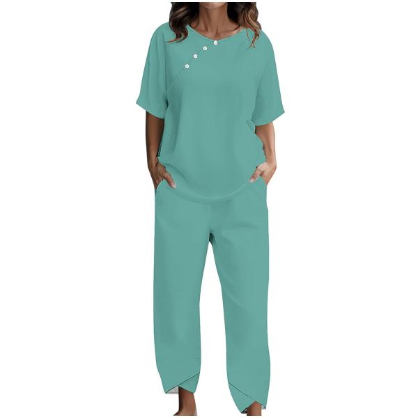 商品名:  deal of the day prime today Women's Plus Size Cotton Linen Lounge Sets Half Sleeve Top Pants Suit Casual Beach Voc...