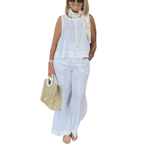 商品名:  ZOCAVIA 2 Piece Cotton Linen Pant Suit for Women Summer Solid Sleeveless Tops Wide Legged Pant Matching Set 2pcs L...