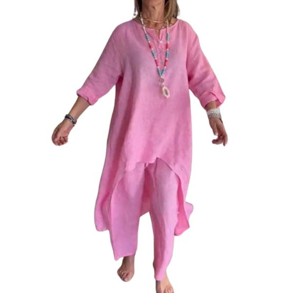 商品名:  DMOYALA Womens Cotton Linen Pant Suits 2 Piece Linen Sets Summer 3/4 Sleeve Maxi Dress Wide Leg Linen Pants Sets P...