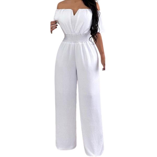 商品名:  Generic Womens Casual Wide Leg Jumpsuit Womens One Word Neck Waist Loose Straight V Neck All Temperament Work (Whi...