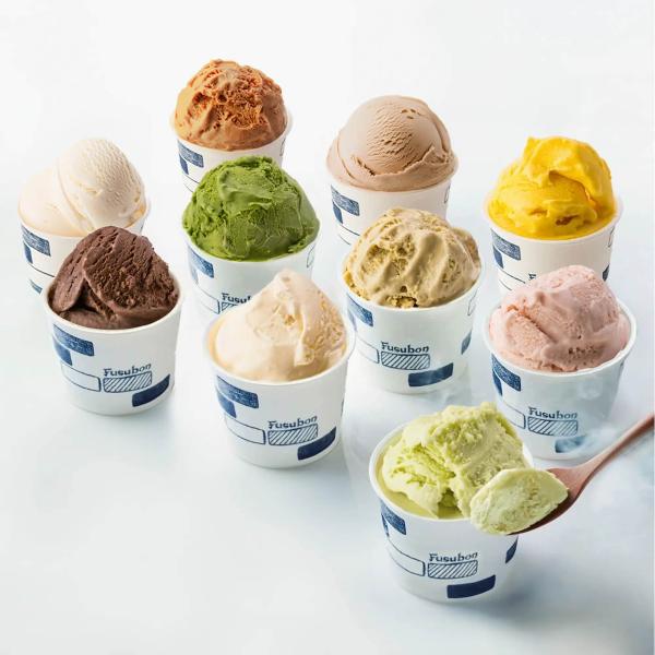 フスボンアイス10種セットです。バニラ、チョコレート、ストロベリー、抹茶、マンゴー、メロン、コーヒー、キャラメル、クリームチーズ、ピスタチオの10種入りとなります。（※北海道については＋600円、沖縄・離島については＋400円かかります。）...