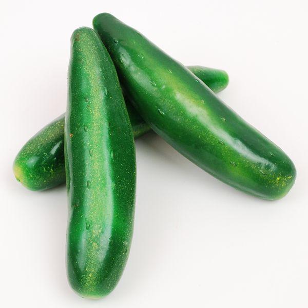 人工的に作られた発泡スチロール製のズッキーニです。レストラン、店舗等の店内装飾にお使いください。サイズ：直径4cm×長さ17cm　価格　1個　390円（税込）