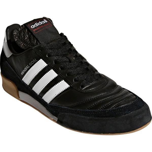 フットサルシューズ インドア 室内用メーカー：アディダス adidasカラー：コアブラック/コアホワイト/コアホワイトアッパー：天然皮革・合成皮革アウトソール：ゴム底インドアに最適な「ムンディアル ゴール」は、カンガルーレザーのスムーズなア...