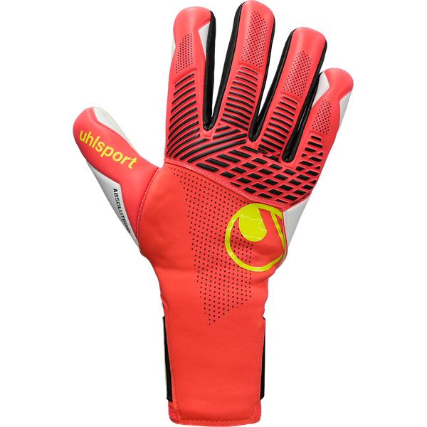 キーパーグローブ GKグローブ ゴールキーパーグローブメーカー：ウールシュポルト uhlsportカラー：フローレッドｘホワイトｘフローイエロー素材：リバウンドゾーン（ラテックス）親指／内側巻き込み縫製パーム指／3Dフレックス指股／ラテック...
