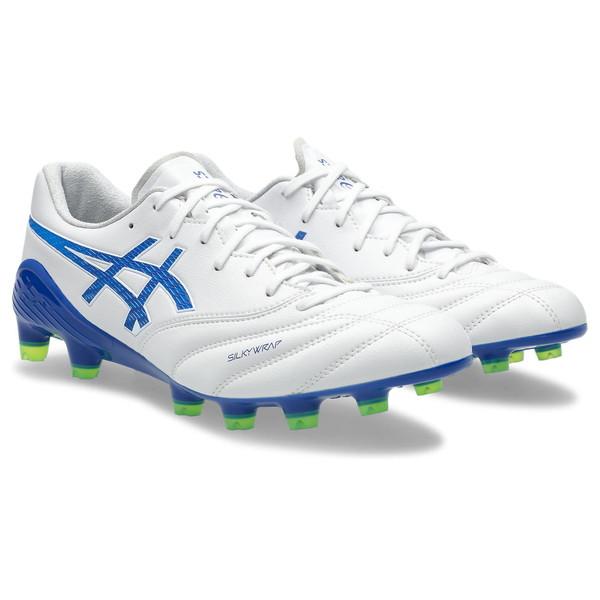 サッカースパイクメーカー：アシックス asicsカラー：【102】ホワイト/アシックスブルーアッパー：-アウトソール：-ボールタッチにこだわるプレーヤーへ。「素足感覚」を高めるため、柔軟性と耐久性に優れた素材「SILKYWRAP」をアッパー...