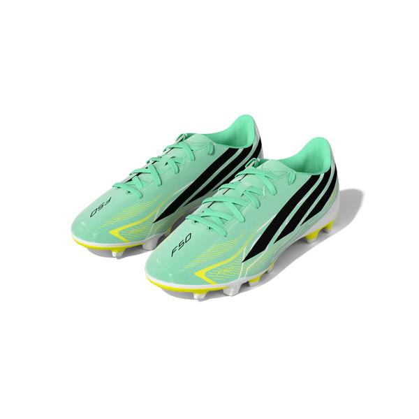 ジュニア サッカースパイクメーカー：アディダス adidasカラー：パルスミント/ナイトネイビー/ソーラーレモン アッパー：合成皮革アウトソール：合成底F50 ハイパーファストクラブ FG/MG(天然芝・土・人工芝用)キッズ用サッカーシュー...