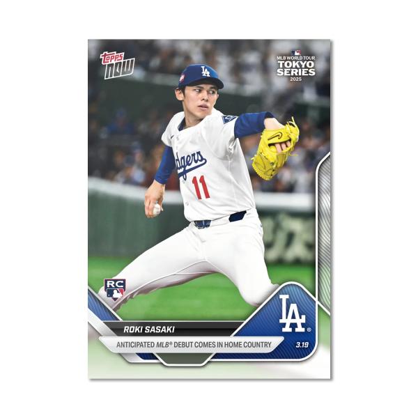 【発売日：2025年03月19日】・シリーズ：2025 MLB TOPPS NOW・サイズ　：2.5x3.5インチ（約6.4×8.9センチ）・選手名　：佐々木朗希 （Roki Sasaki ささきろうき）・チーム　：ドジャース DODGER...