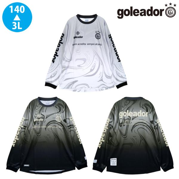 goleador の マーブルパターン プラクティス ロングシャツ！ゴレアドールの長袖プラクティスシャツです。マーブル柄にグラデーションをかけ合わせたデザイン。後ろ裾が長いつくりとなっております。左袖先・後ろ左裾：ロゴ入りのネームタグ右裾：...