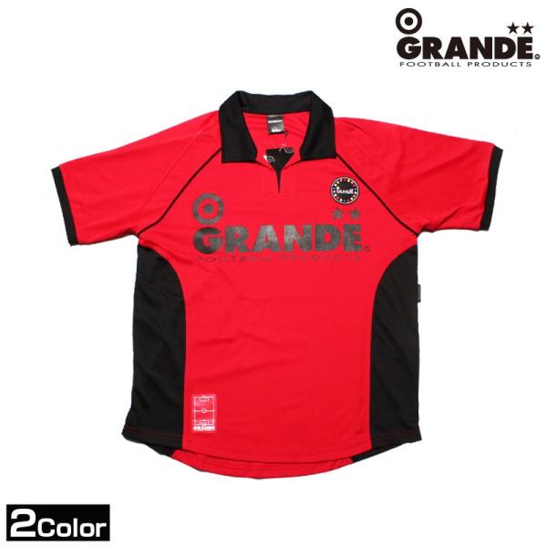 GRANDEのGRANDE CLUB!! グランデらしいブラックとレッドの２色が使われたゲームシャツ  ワッペンロゴもポイントです。 人気の襟はお好みで立てても折っても  チームユニフォームのベースにもオススメです。
