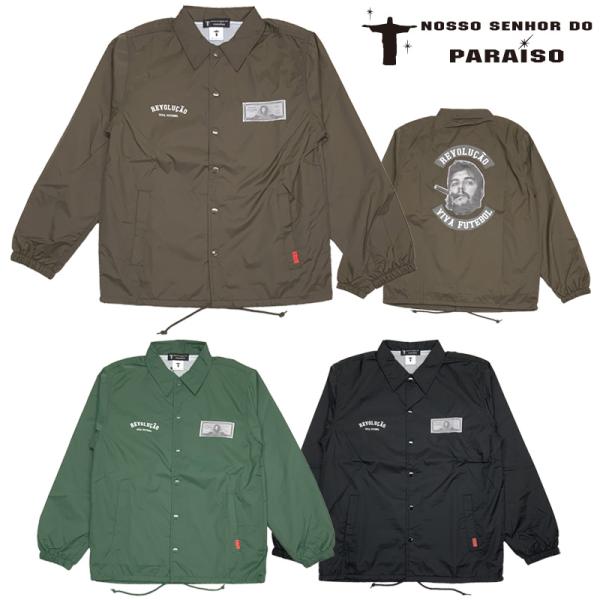 NOSSO SENHOR DO PARAISOの ゲバラビルコーチジャケット!!ノッソセニョールドパライーゾのアウターです。キューバ革命の指導者チェ・ゲバラが描かれた紙幣が左胸にデザインされています。背面には顔写真がプリントされている印象的...
