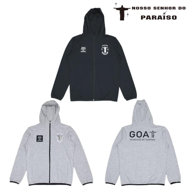 NOSSO SENHOR DO PARAISOの GOAT ロゴドライスウェットパーカー！ノッソセニョールドパライーゾのフルジップスウェットパーカーです。素材はタウンにもスポーツにも最適な吸汗速乾機能のあるストレッチ素材を使用。両サイドにポ...