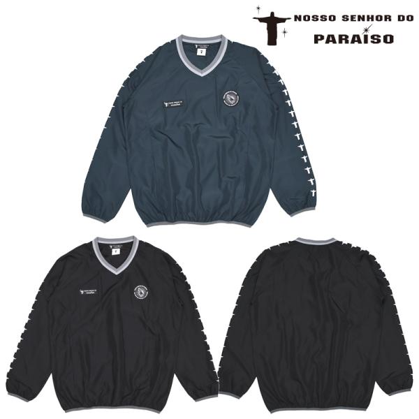 NOSSO SENHOR DO PARAISO の ラインロゴピステトップ！ノッソセニョールドパライーゾのピステトップスです。被って着るプルオーバータイプのトップス。薄手で軽いピステ生地です。両サイドにポケットがあります。袖にはキリスト像の...