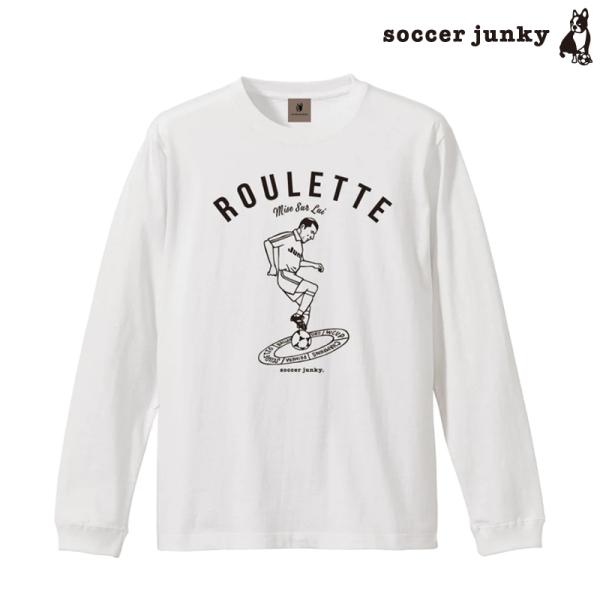 soccer junkyの Roulette+5 ロングTEE！！ サッカージャンキーの長袖Tシャツです。 人気で親しみのあるJERRY氏のイラストを使用しています。 彼のルーレットに翻弄されたＤＦは数しれず ※バックは無地です。