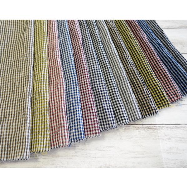 品番  ASK-C-１０８品名 綿麻強撚ボイルキャッチングワッシャー規格  108/110cm巾混率  綿86％ 麻（ラミーリネン）14％価格  １２５０円/ｍ単位販売商品説明さわやかな綿麻生地のギンガムチェック。キャッチング加工（しわ加工...