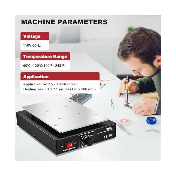 7インチ予熱パネルLCDスクリーンセパレータ110 V 450 W携帯電話の修理のために古いステーションにガラスセパレータをタッチする適用先:2.5〜7インチ画面:有効加熱サイズ130 x 180 mmのスマートフォン画面に適した液晶画面ス...