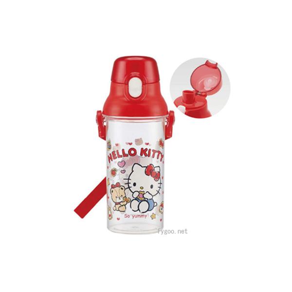 サンリオ ハローキティ 直飲み水筒 ベルト付のご紹介！キティちゃんの食洗機対応 プラスチック製のクリアボトル子供用のプラスチック水筒です！中身が透明になっていておしゃれなデザイン。残りの量もわかりやすいおでかけで使いやすいように軽量で、肩ベ...