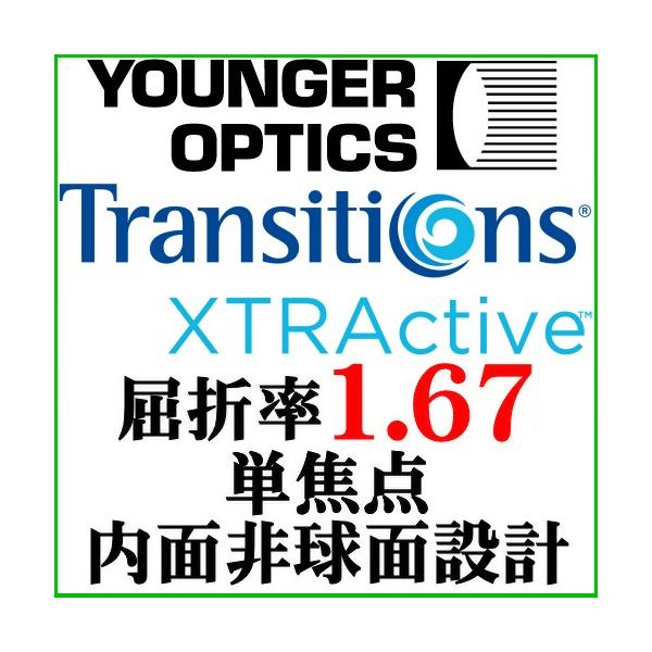 こちらはYOUNGER OPTICS社　調光レンズTransitions XTRActive67 スーパービジョンレンズです□　屈折率1.67　製作範囲は画像をご覧下さい　度数の範囲がわかり難い場合は、メール・お電話等でお気軽にご相談くださ...