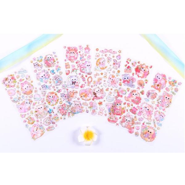 ファンシー ねこ 箔押し エポキシ シール【サイズ】シート：約19.5cm×7.5cm【素材】エポキシ樹脂 PVC【タイプ・カラー】コフレ／ティータイム／マカロン／ユニコーン／森の動物／ストロベリー