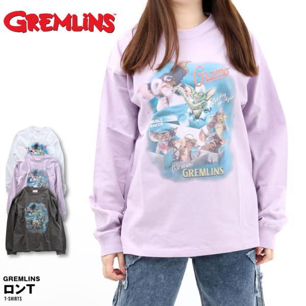 即完売したグレムリンデザイン！早速、新作が登場！グレムリンのデザインTシャツの長袖バージョン。ギズモがかわいい。ヴィンテージ感のあるボディーにかすれプリントが古着タッチでかわいい。メンズ規格ですが女性が着るとよりかわいい。モデルM（160c...