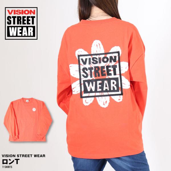 Vision Street Wear (ヴィジョン ストリート ウェアー) のお花デザインロンT！フロントの胸元刺繍がかわいい！メンズ規格ですが、レディースでも着用できます！おすすめポイント | 刺繍モデルデーター | J(180cm70k...