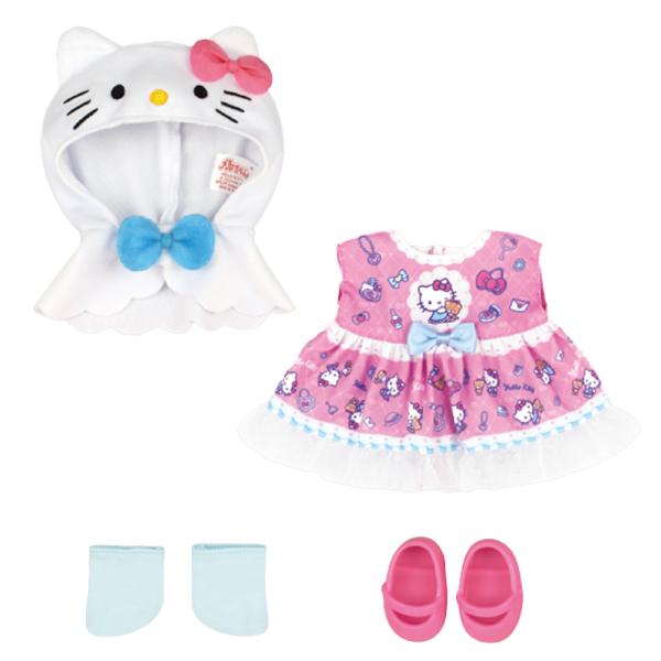 ケープでキティちゃんになりきっちゃお！ワンピースは、キティちゃんのプリントがいっぱいでとってもかわいい！対象年齢：3歳以上